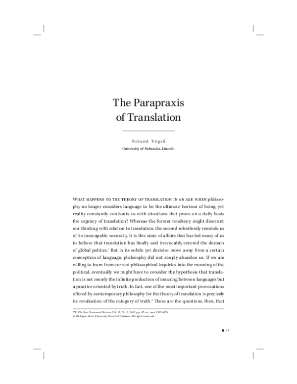(PDF) The Parapraxis of Translation