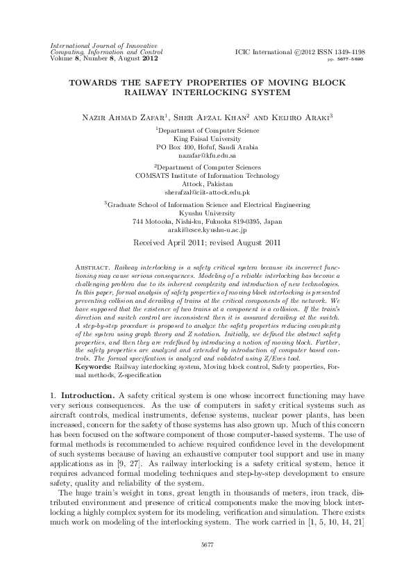 (PDF) Towards the safety properties of moving block railway interlocking system