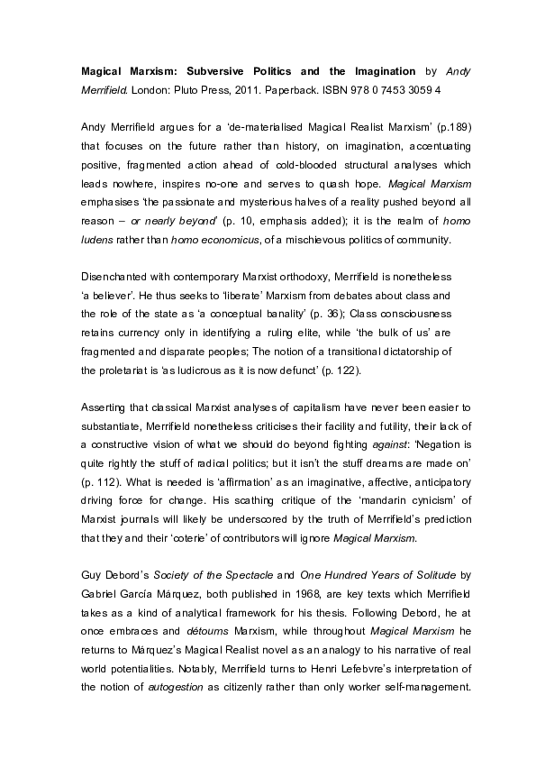 (DOC) Review of Andy Merrifield's Magical Marxism