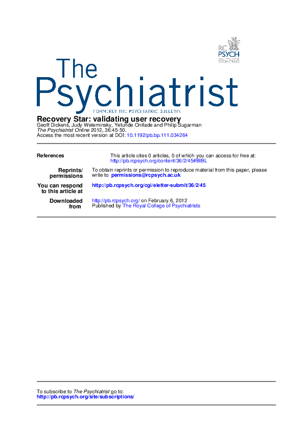 (PDF) Recovery Star: validating user recovery