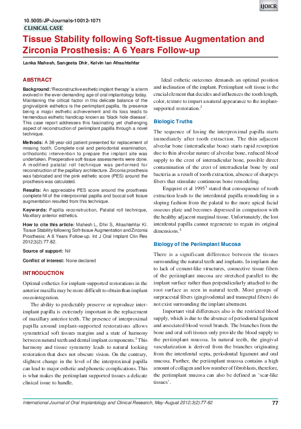 (PDF) Tissue Stability following Soft-tissue Augmentation and Zirconia ...