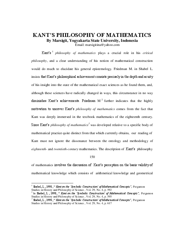 (PDF) KANT’S PHILOSOPHY OF MATHEMATICS