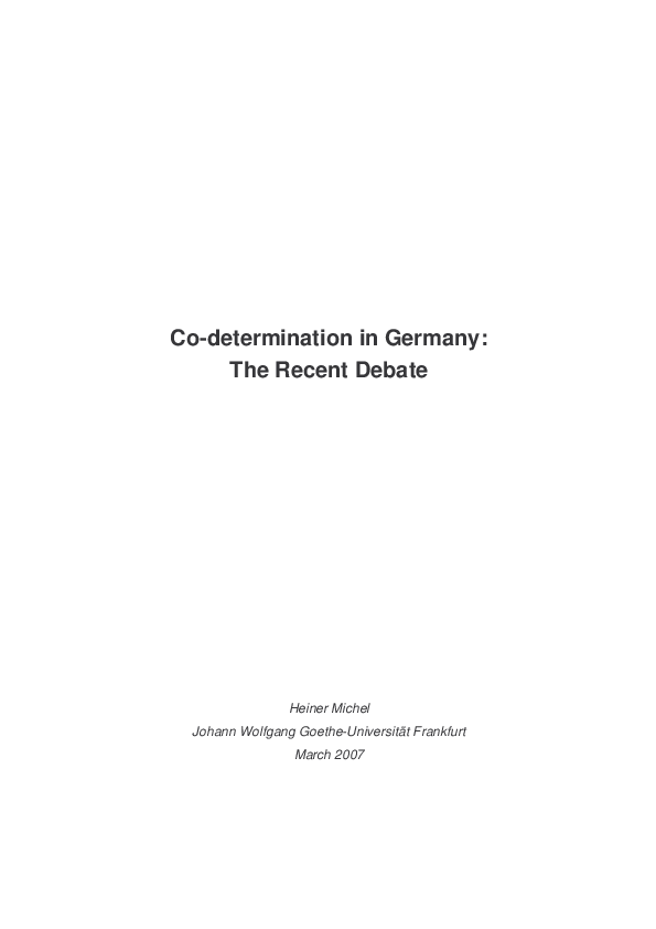 (PDF) Co-determination in Germany: The recent debate