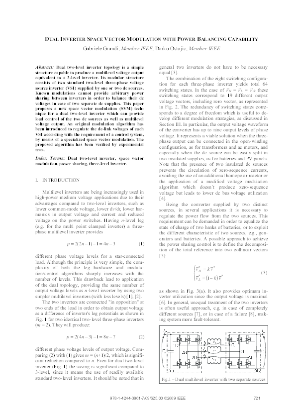 Pdf Dual Inverter Space Vector Modulation With Power Balancing Capability Gabriele Grandi