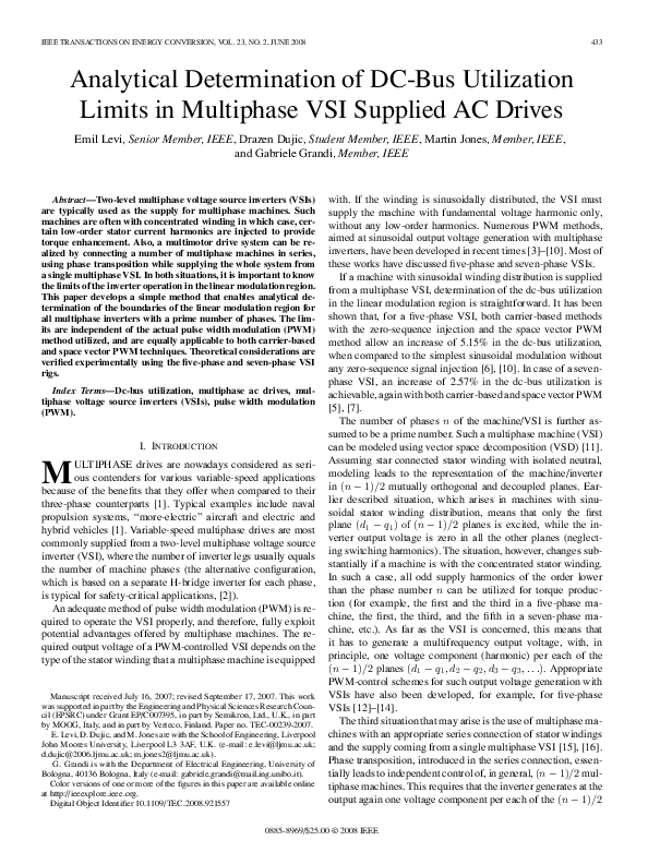 Pdf Analytical Determination Of Dc Bus Utilization Limits In Multiphase Vsi Supplied Ac Drives