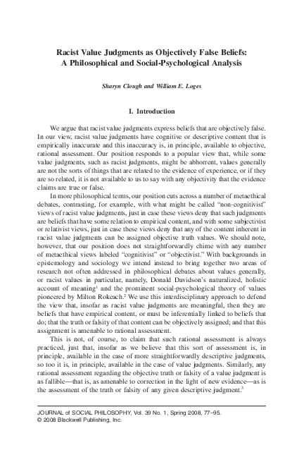 (PDF) Racist Value Judgments as Objectively False Beliefs: A ...