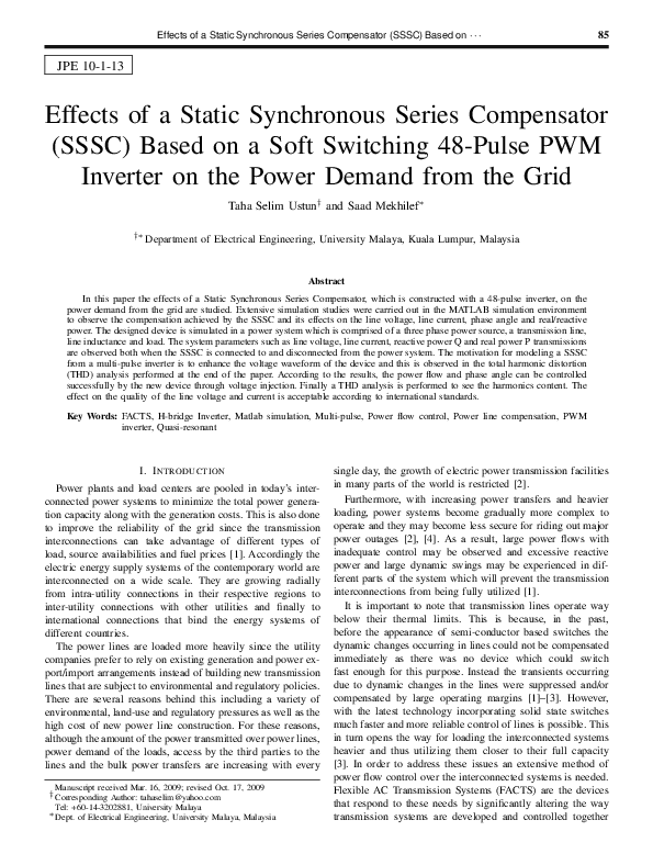 Pdf Effects Of A Static Synchronous Series Compensator Sssc Based