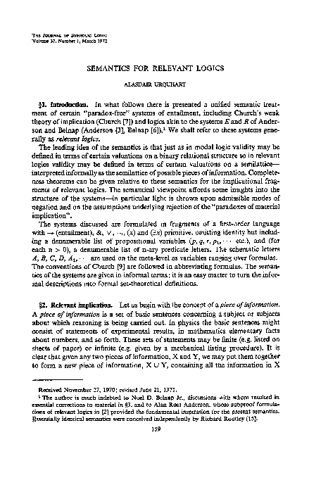 (PDF) Semantics for relevant logics
