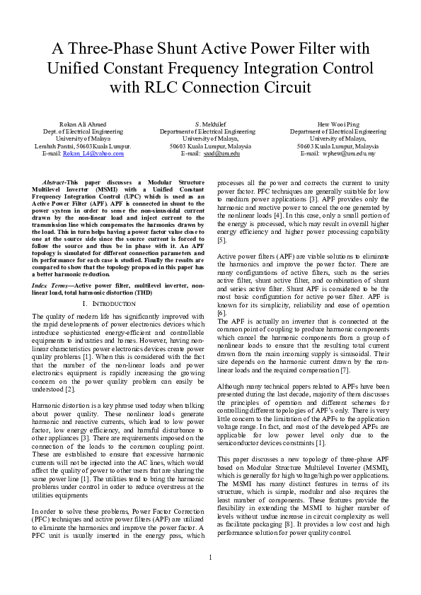 (PDF) A three-Phase shunt active power filter with unified constant ...