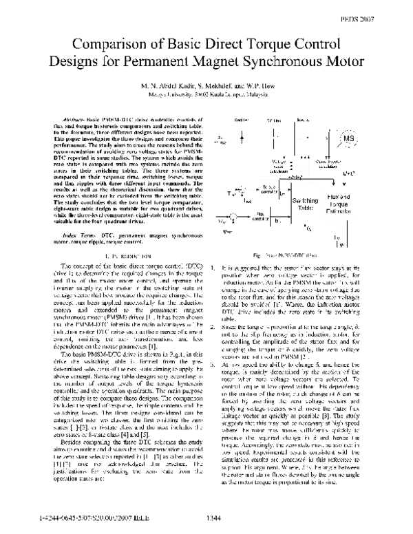 (PDF) Comparison of basic direct torque control designs for permanent ...