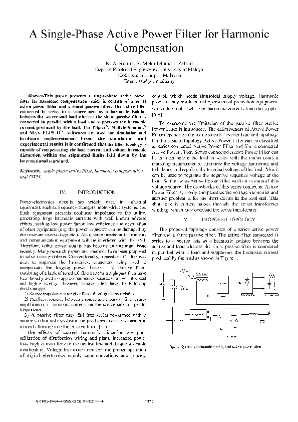 (PDF) A single-phase active power filter for harmonic compensation (PDF) A single-phase active power filter for harmonic compensation