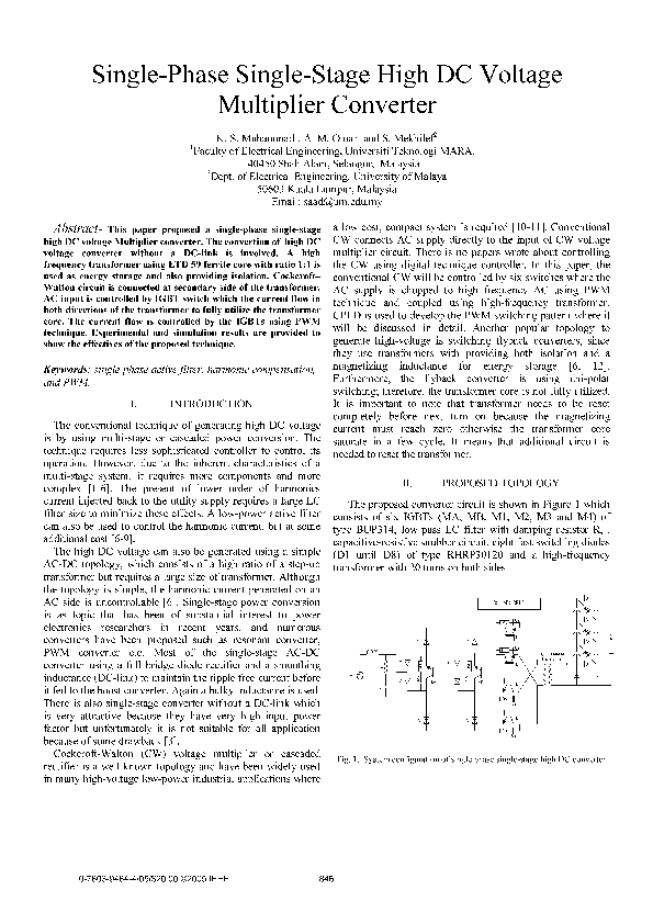 (PDF) Single-phase single-stage high DC voltage multiplier converter