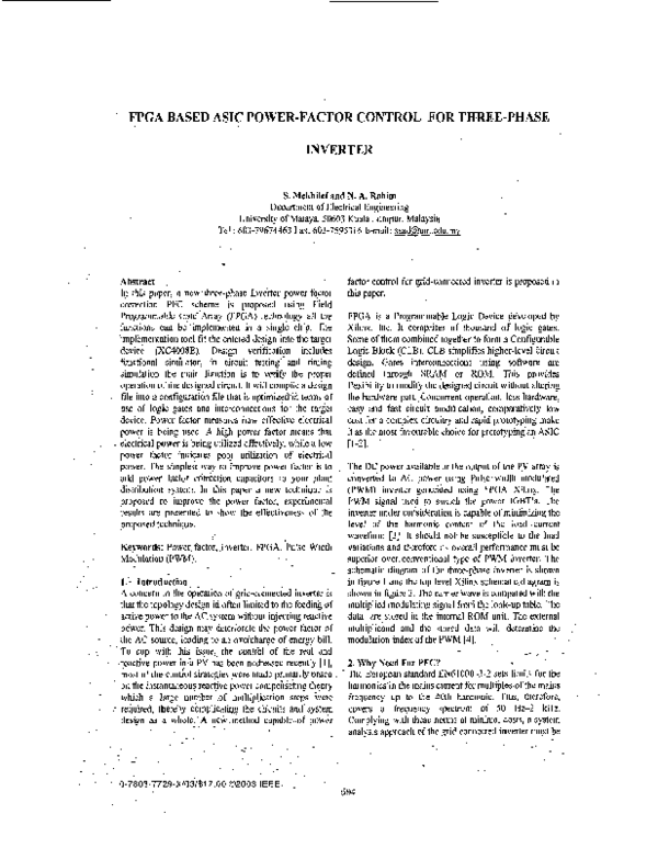 (PDF) FPGA based ASIC power-factor control for three-phase inverter (PDF) FPGA based ASIC power-factor control for three-phase inverter