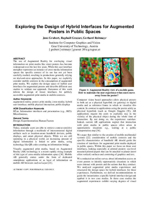 Exploring the Design of Hybrid Interfaces for Augmented Posters in ...