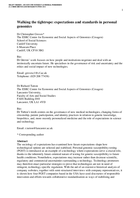 (PDF) Walking the tightrope: expectations and standards in personal ...