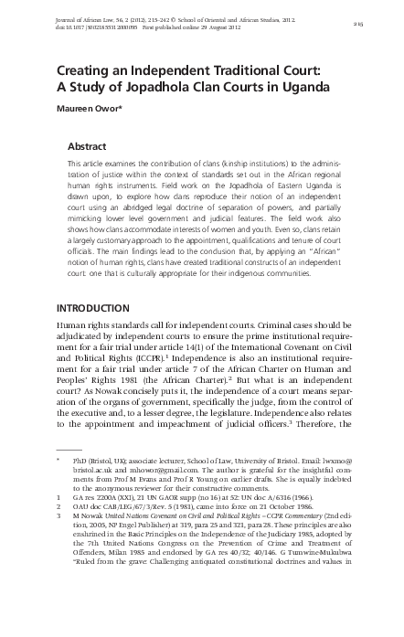 (PDF) Creating an Independent Traditional Court: A Study of Jopadhola ...