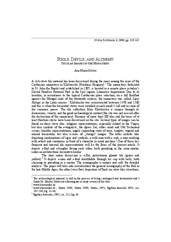 (PDF) Fools, Devils, and Alchemy. Secular Images in the Monastery