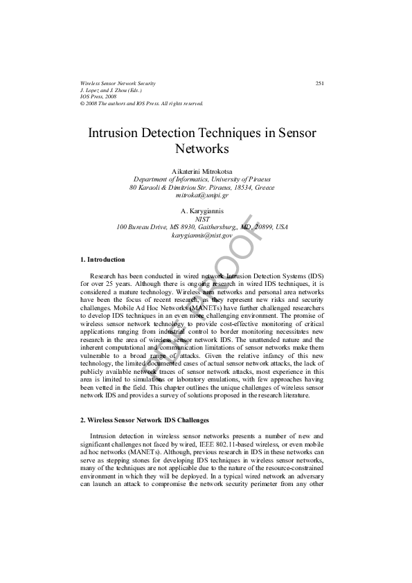(PDF) Intrusion detection techniques in sensor networks | Aikaterini Mitrokotsa - Academia.edu