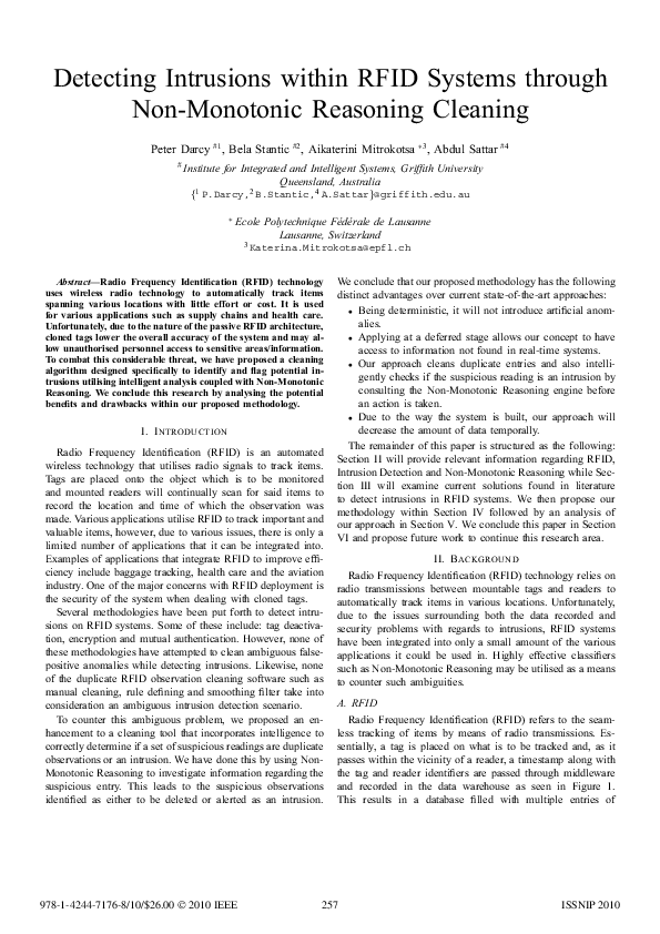 (PDF) Detecting intrusions within RFID systems through non-monotonic reasoning cleaning
