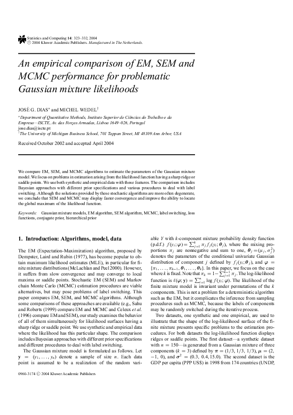 (PDF) An empirical comparison of EM, SEM and MCMC performance for problematic Gaussian mixture ...