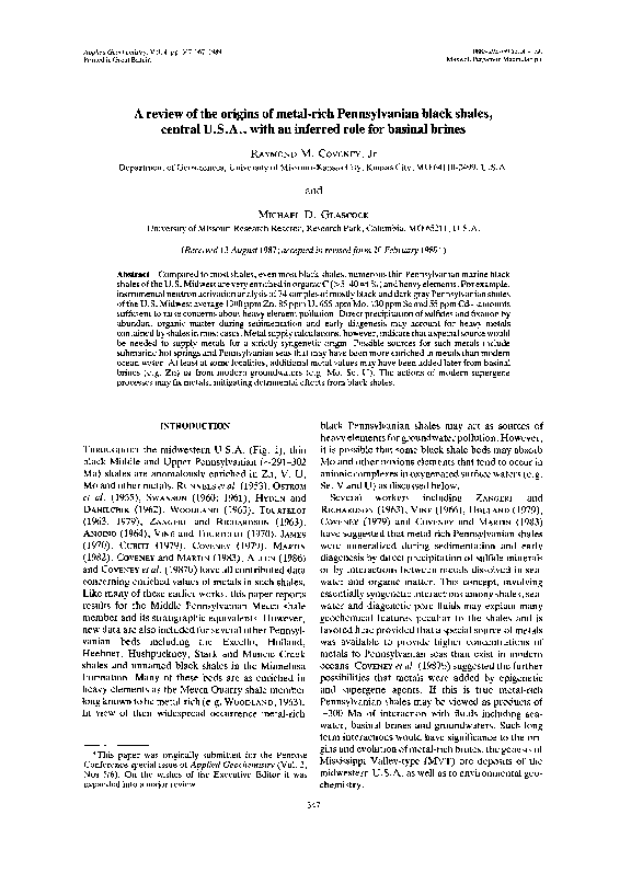 (PDF) A review of the origins of metal-rich Pennsylvanian black shales ...
