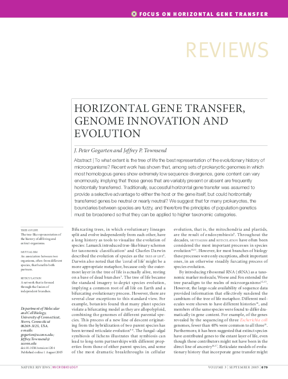 (PDF) Horizontal gene transfer, genome innovation and evolution