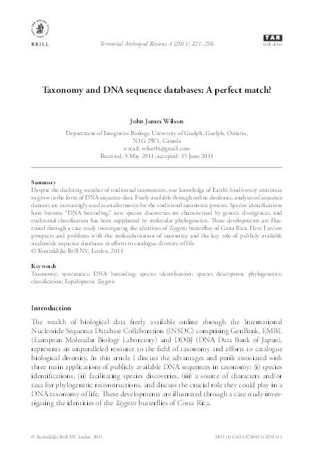 (PDF) Taxonomy and DNA Sequence Databases: A Perfect Match?