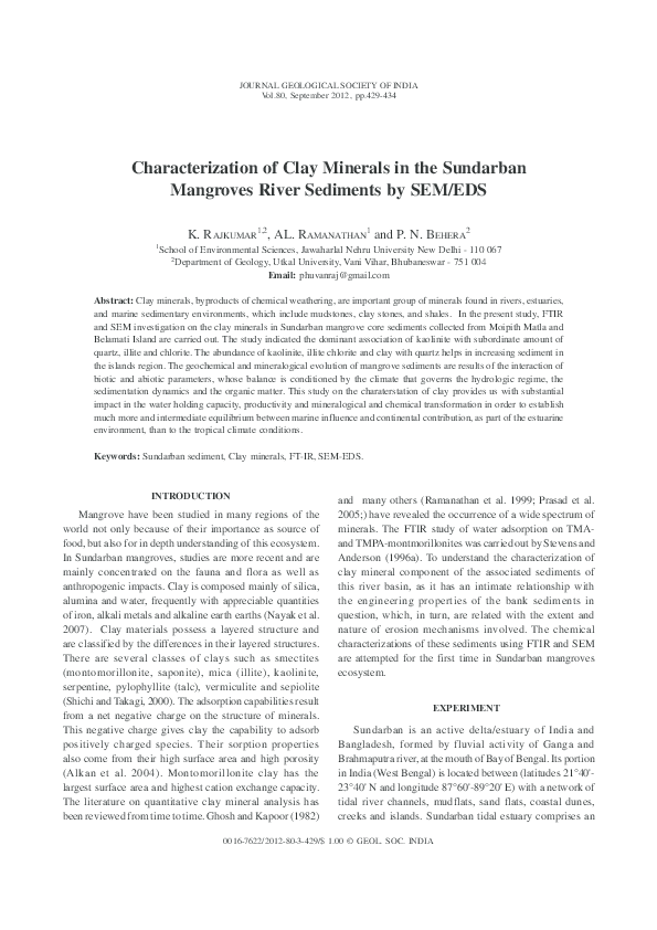 (PDF) Characterization of clay minerals in the Sundarban mangroves River Sediments by SEM/EDS.