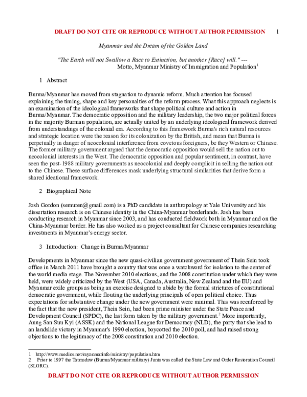 (PDF) Myanmar and the Dream of the Golden Land (DRAFT DO NO CITE OR ...