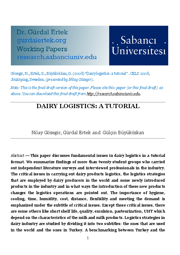 (PDF) Dairy Logistics: A Tutorial