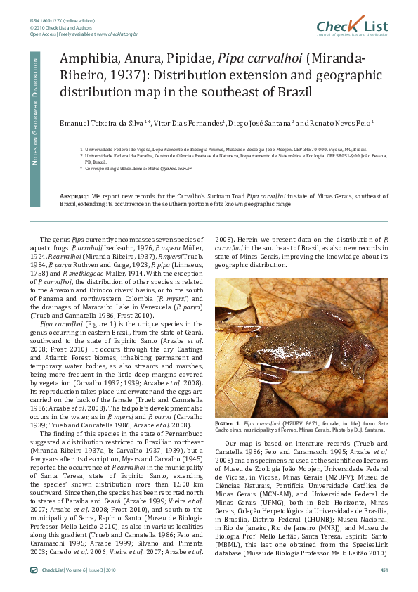 (PDF) Amphibia, Anura, Pipidae, Pipa carvalhoi (Miranda-Ribeiro, 1937 ...