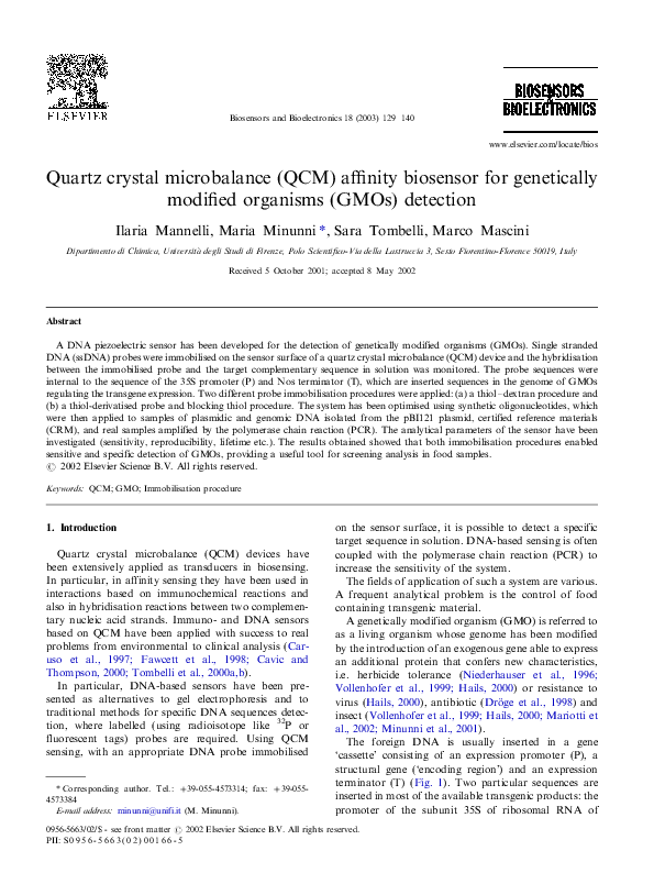 (PDF) Quartz crystal microbalance (QCM) affinity biosensor for genetically modified organisms ...