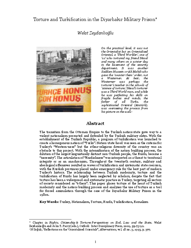 (PDF) Torture and Turkification in the Diyarbakır Military Prison