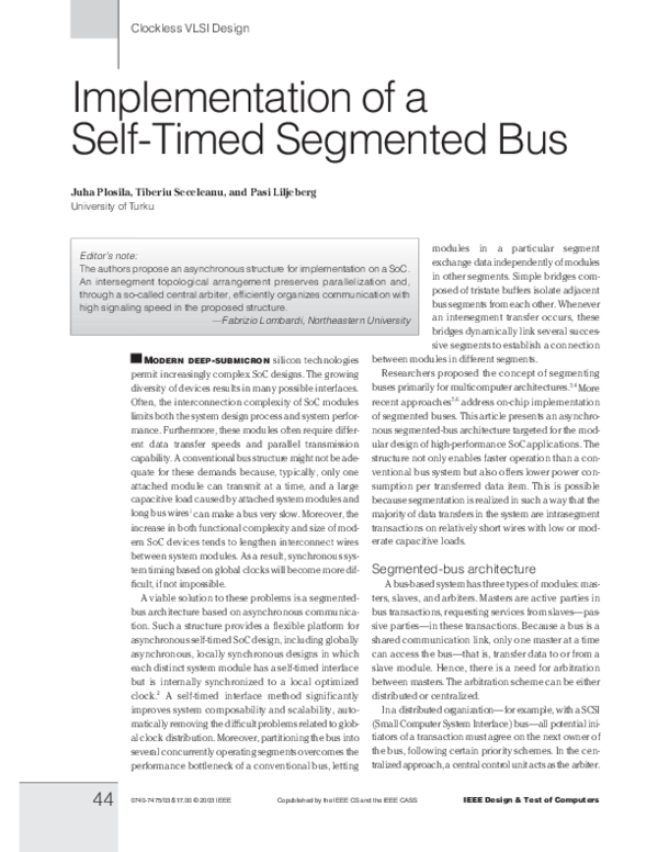 Pdf Implementation Of A Self Timed Segmented Bus