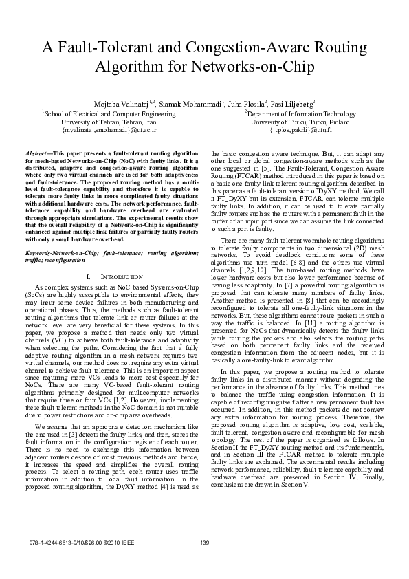 Pdf A Fault Tolerant And Congestion Aware Routing Algorithm For Networks On Chip Juha