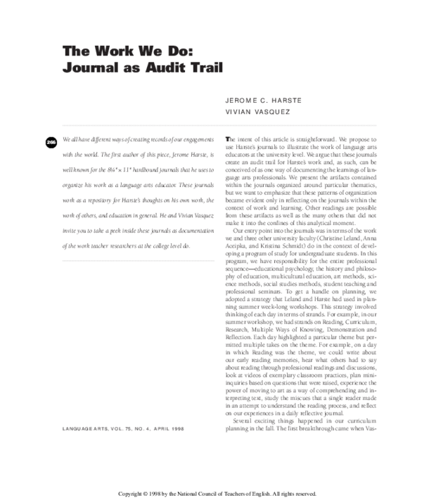 The Work We Do: Journal as Audit Trail