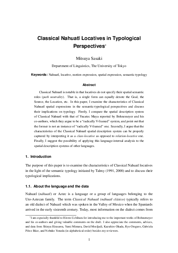 (PDF) Classical Nahuatl locatives in typological perspectives