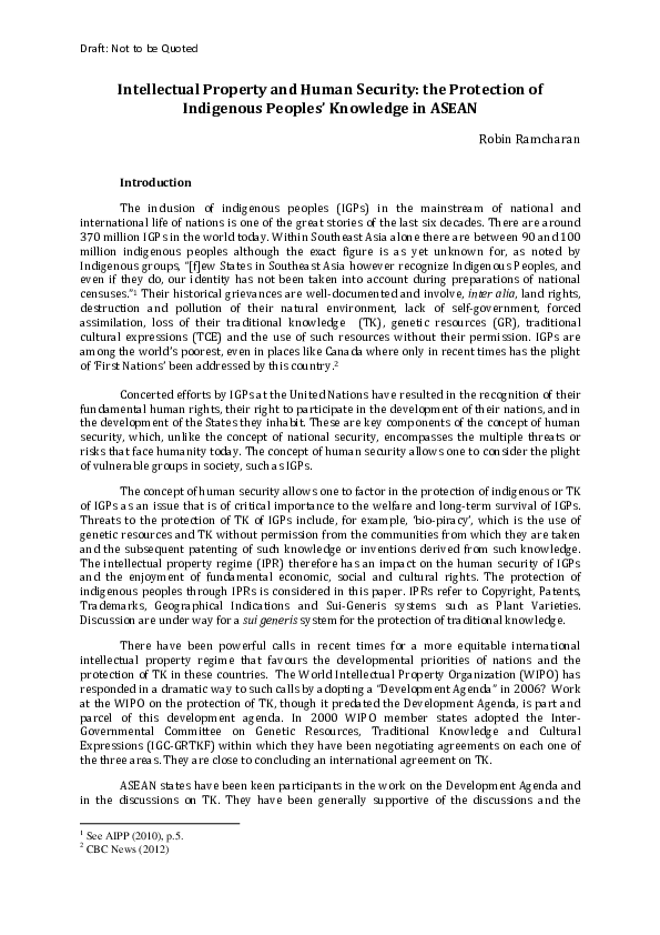 (PDF) Intellectual Property and Human Security: the Protection of ...