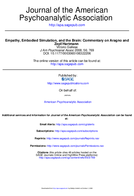 (PDF) Empathy, embodied simulation, and the brain: Commentary on Aragno ...