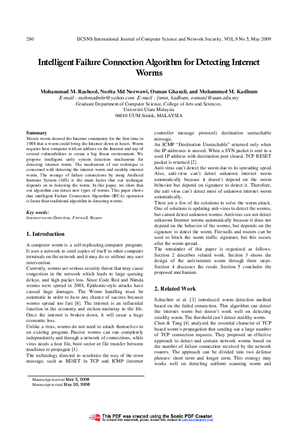 (PDF) Intelligent failure connection algorithm for detecting internet worms