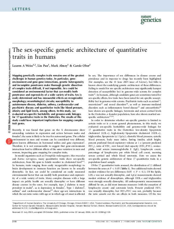 Pdf The Sex Specific Genetic Architecture Of Quantitative Traits In Humans
