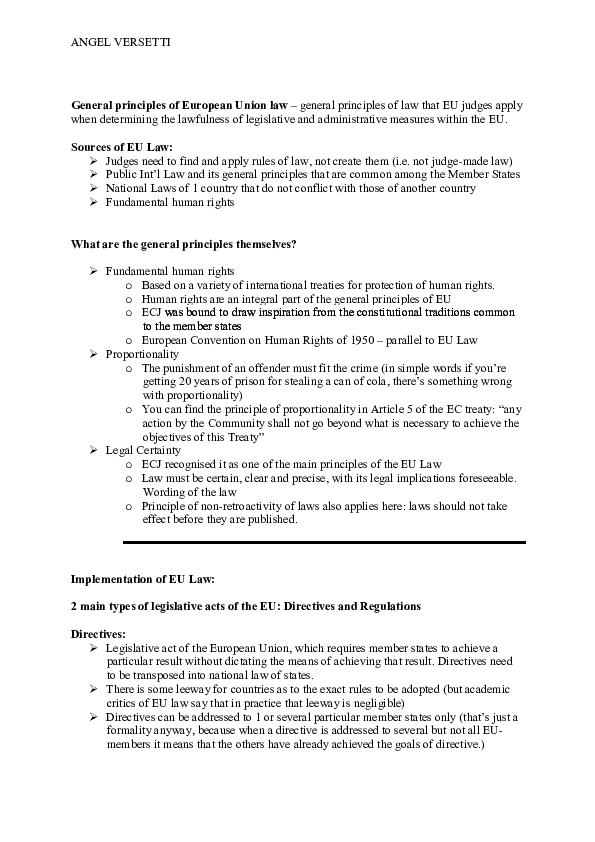 (PDF) General Principles of the EU Law + Implementation of the EU Law ...