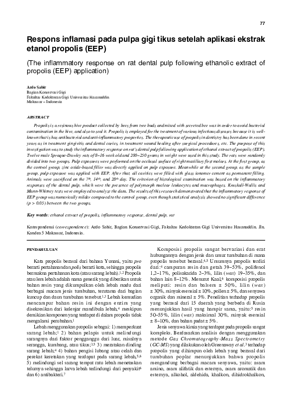 (PDF) Respons inflamasi pada pulpa gigi tikus setelah aplikasi Ekstrak ...