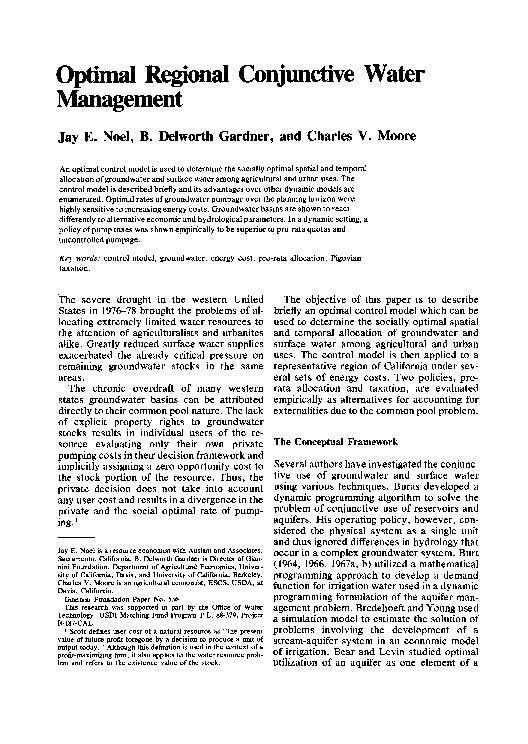 (PDF) Optimal regional conjunctive water management