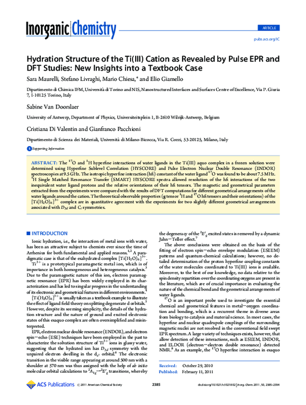 Hydration structure of the Ti (III) cation as revealed by pulse EPR and ...