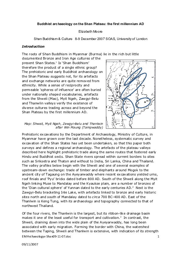 (PDF) Buddhist archaeology on the Shan plateau: the first millennium CE