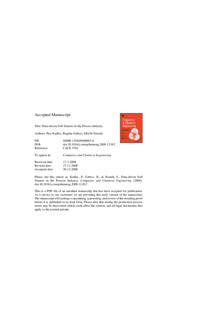 Pdf Data Driven Soft Sensors In The Process Industry 