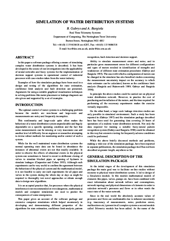 (PDF) Simulation of water distribution systems
