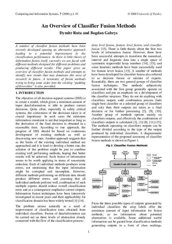 (PDF) An overview of classifier fusion methods | Bogdan Gabrys - Academia.edu