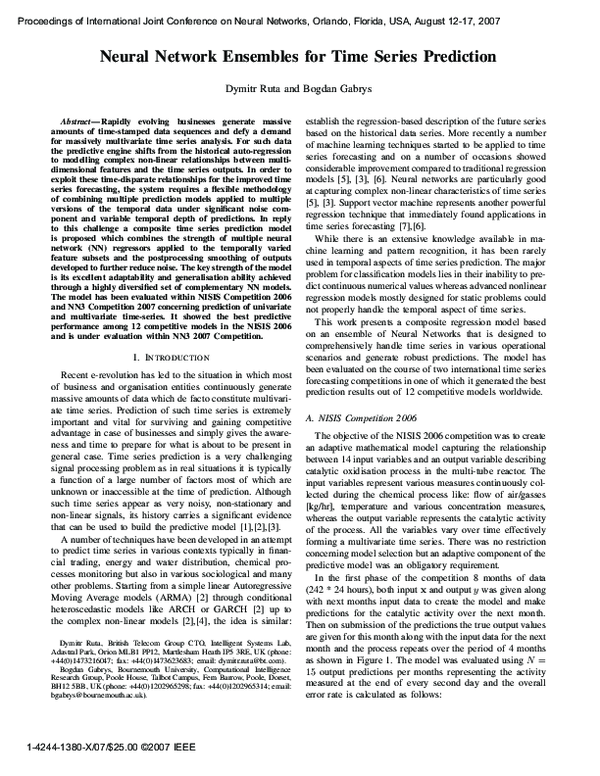 (PDF) Neural network ensembles for time series prediction